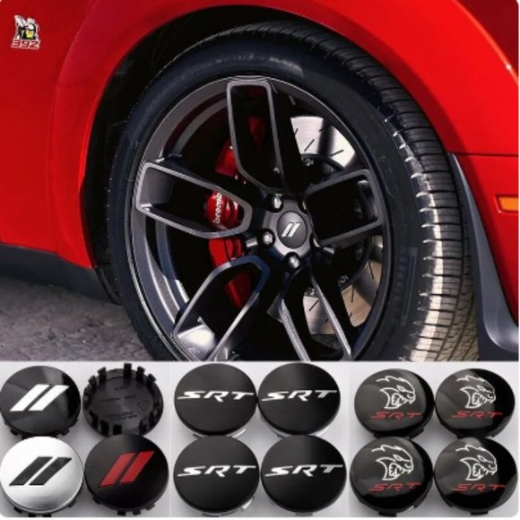 SRT | Accessories | New 63mm 4 Pcs Black Red Srt Wheel Center Caps ...